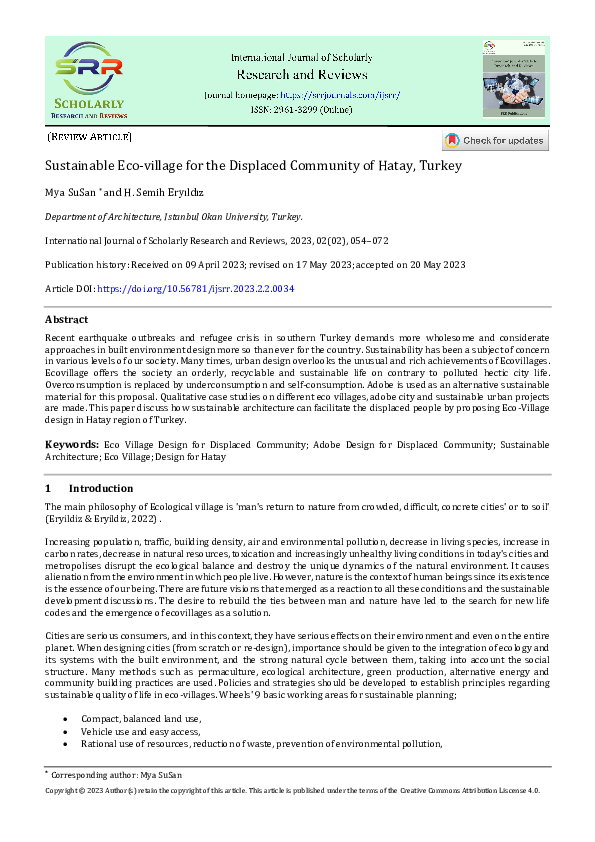 (PDF) Sustainable Eco-Village for Displaced Community of Hatay, Turkey