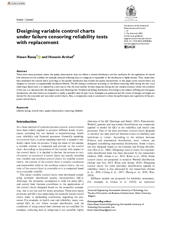 (PDF) Designing variable control charts under failure censoring ...