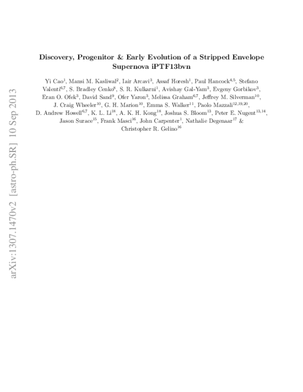 (PDF) DISCOVERY, PROGENITOR AND EARLY EVOLUTION OF A STRIPPED ENVELOPE ...