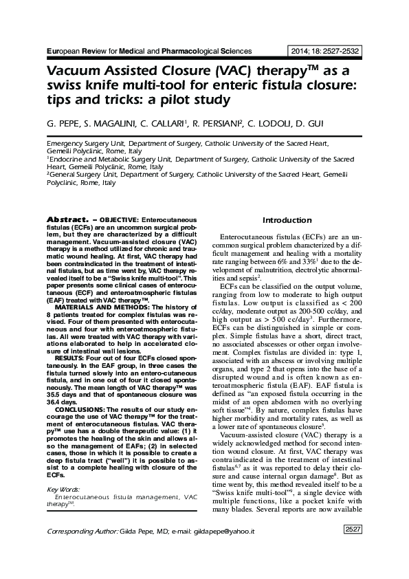 (PDF) Vacuum Assisted Closure (VAC) therapyTM as a swiss knife multi ...