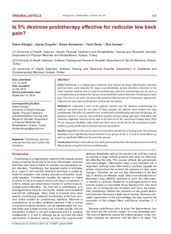 (PDF) Is 5% dextrose prolotherapy effective for radicular low back pain?