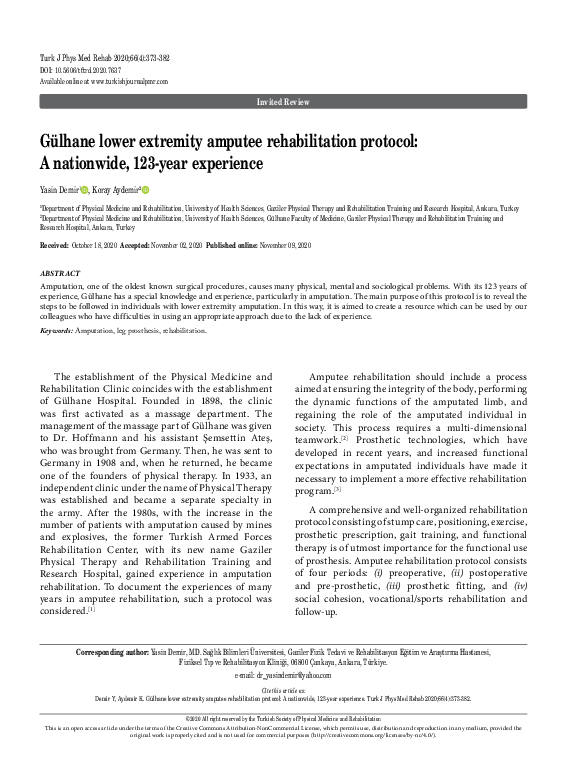 (PDF) Gülhane lower extremity amputee rehabilitation protocol: A ...