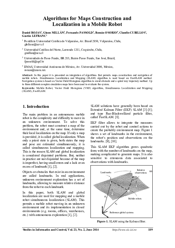 (PDF) Algorithms for Maps Construction and Localization in a Mobile Robot