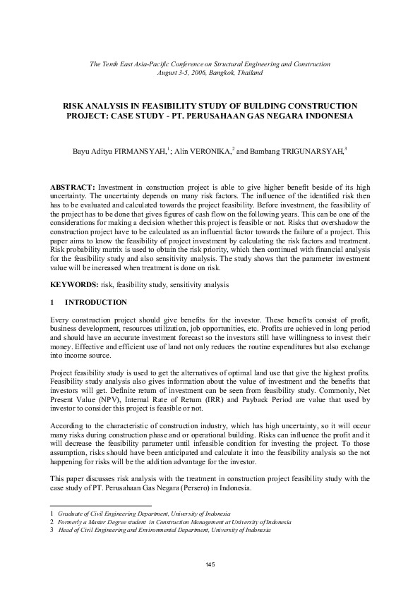 (PDF) Risk Analysis In Feasibility Study of Building Construction Project: Case Study-PT ...