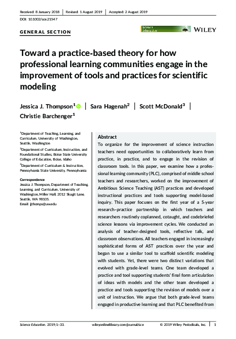 (PDF) Toward a practice‐based theory for how professional learning ...