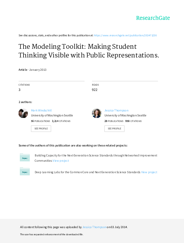 (PDF) The Modeling Toolkit: Making Student Thinking Visible with Public ...