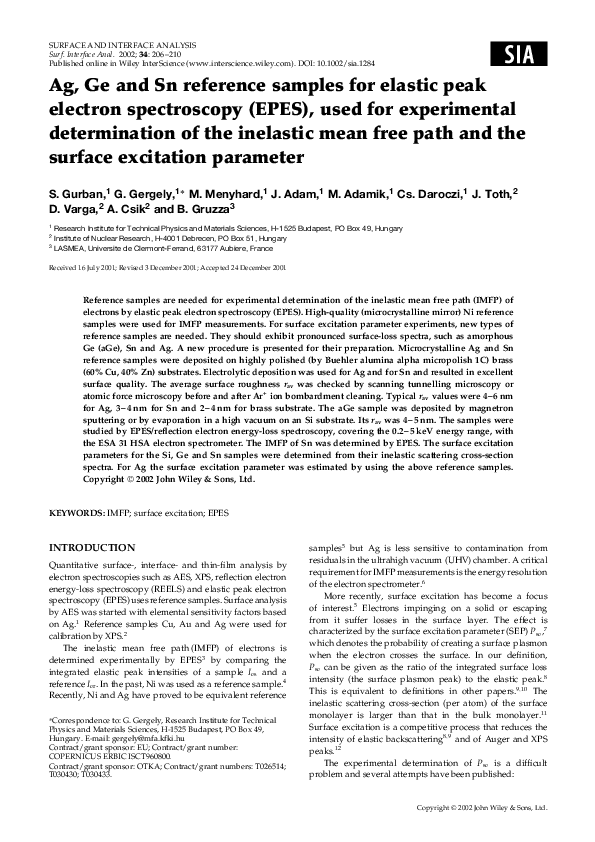 (PDF) Ag, Ge and Sn reference samples for elastic peak electron ...