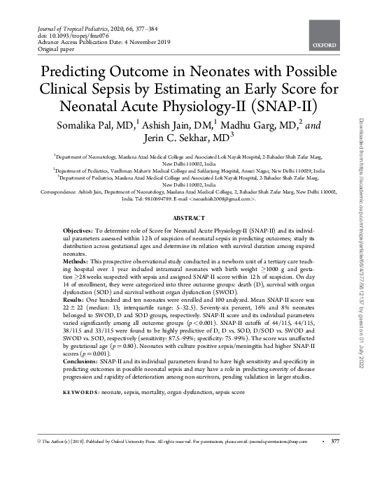 (PDF) Predicting Outcome in Neonates with Possible Clinical Sepsis by ...
