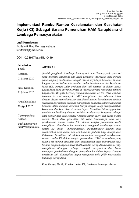 (PDF) Implementasi Rambu Rambu Keselamatan dan Kesehatan Kerja (K3) Sebagai Sarana Pemenuhan HAM ...