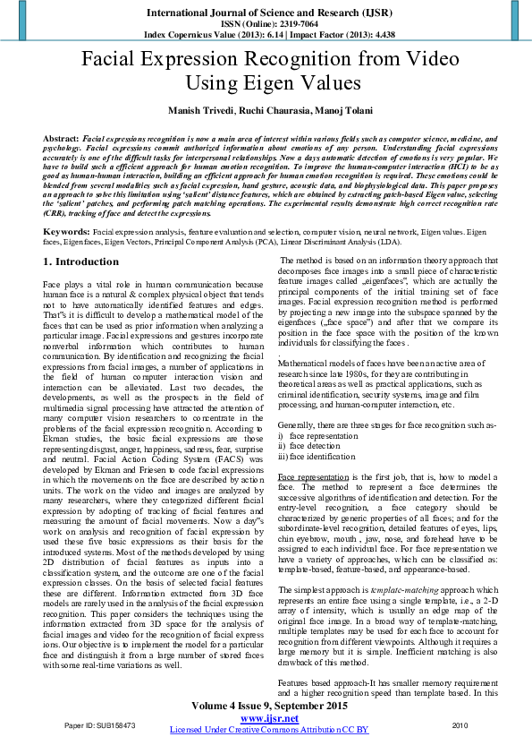 (PDF) Facial Expression Recognition from Video Using Eigen Values