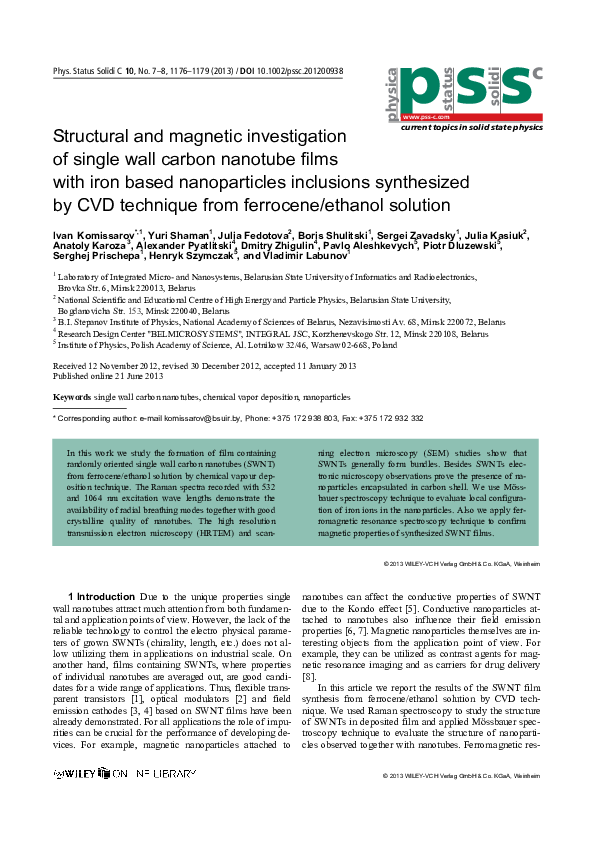 Pdf Structural And Magnetic Investigation Of Single Wall Carbon