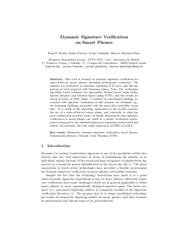 (PDF) Dynamic Signature Verification on Smart Phones