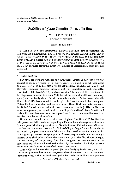 (PDF) Stability of plane Couette–Poiseuille flow