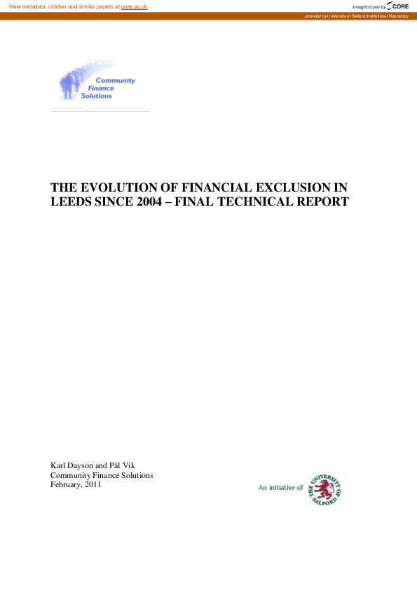 (PDF) The Evolution of Financial Exclusion in Leeds Since 2004 FINAL Technical Report