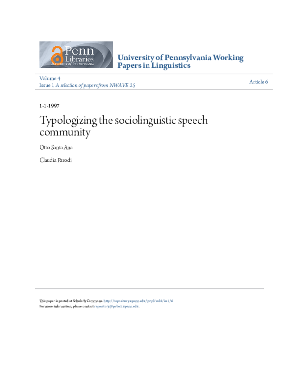 (PDF) the Sociolinguistic Speech Community