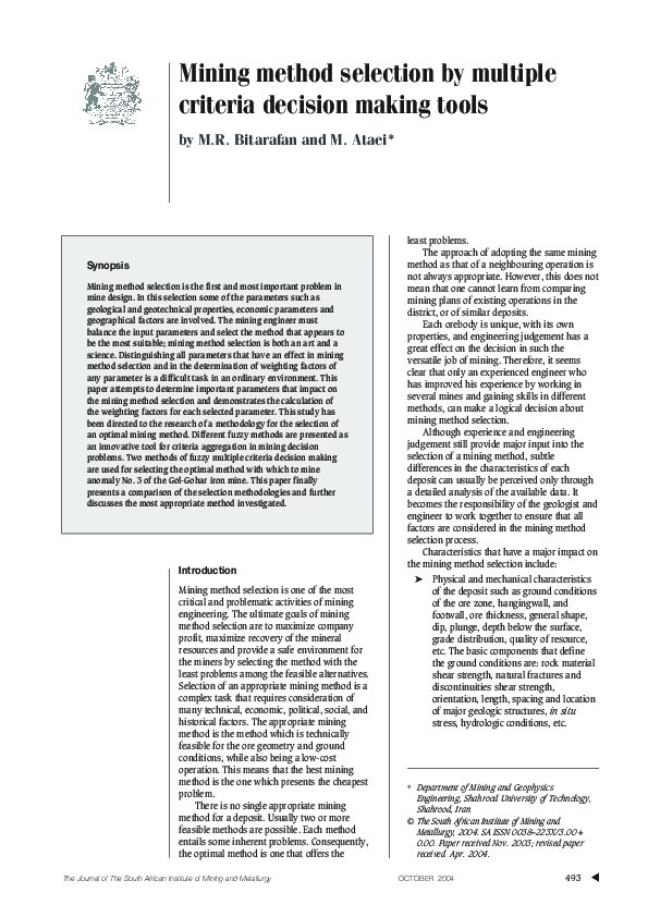 Pdf Mining Method Selection By Multiple Criteria Decision Making Tools