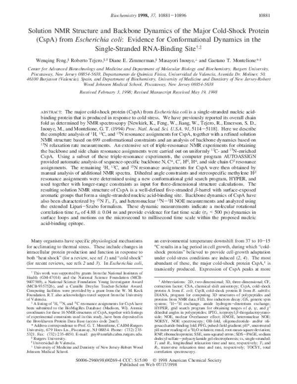 (PDF) Solution NMR Structure and Backbone Dynamics of the Major Cold ...