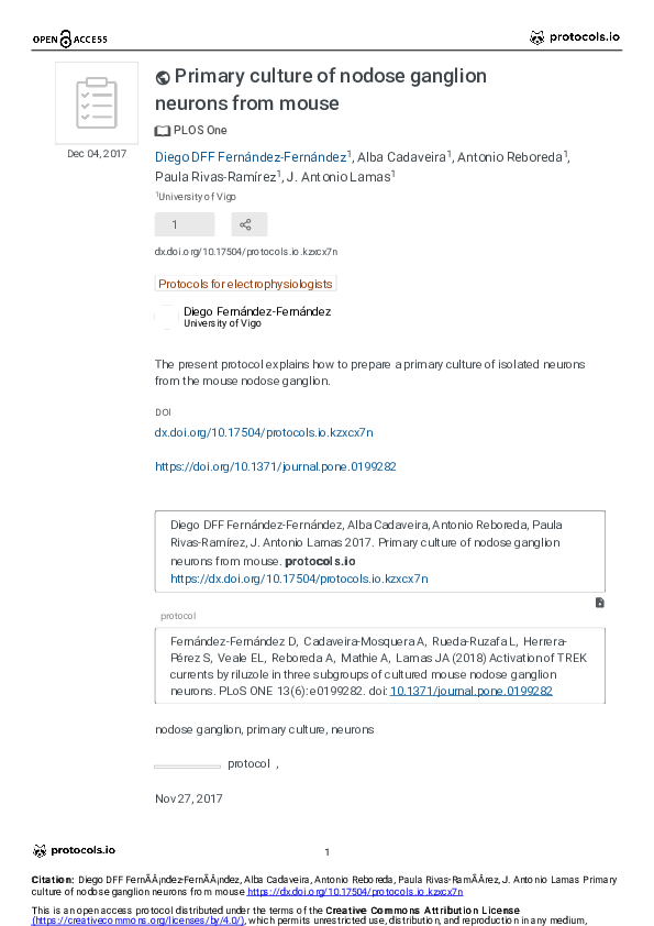 (PDF) Primary culture of nodose ganglion neurons from mouse v1