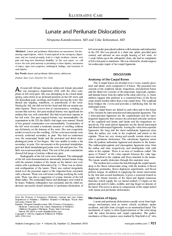 (PDF) Lunate and Perilunate Dislocations