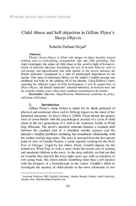 (PDF) Child Abuse and Self-abjection in Gillian Flynn's Sharp Objects