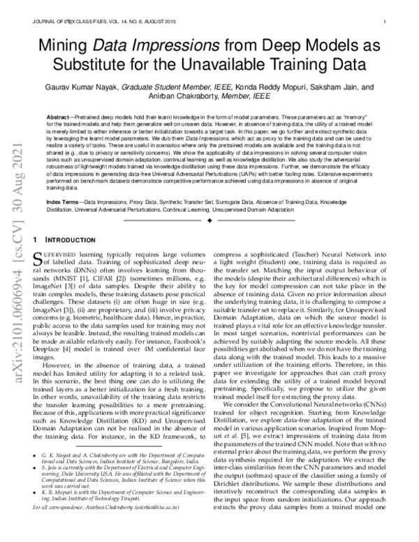 (PDF) Mining Data Impressions from Deep Models as Substitute for the Unavailable Training Data