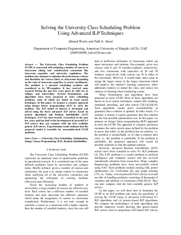 (PDF) Solving the university class scheduling problem using advanced ...