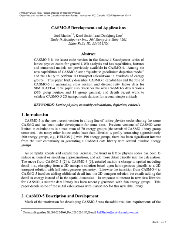 (PDF) CASMO-5 development and applications
