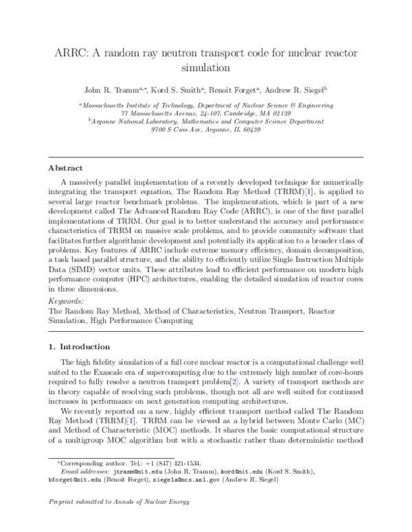 (PDF) ARRC: A random ray neutron transport code for nuclear reactor ...