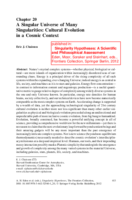 (PDF) A Singular Universe of Many Singularities: Cultural Evolution in a Cosmic Context
