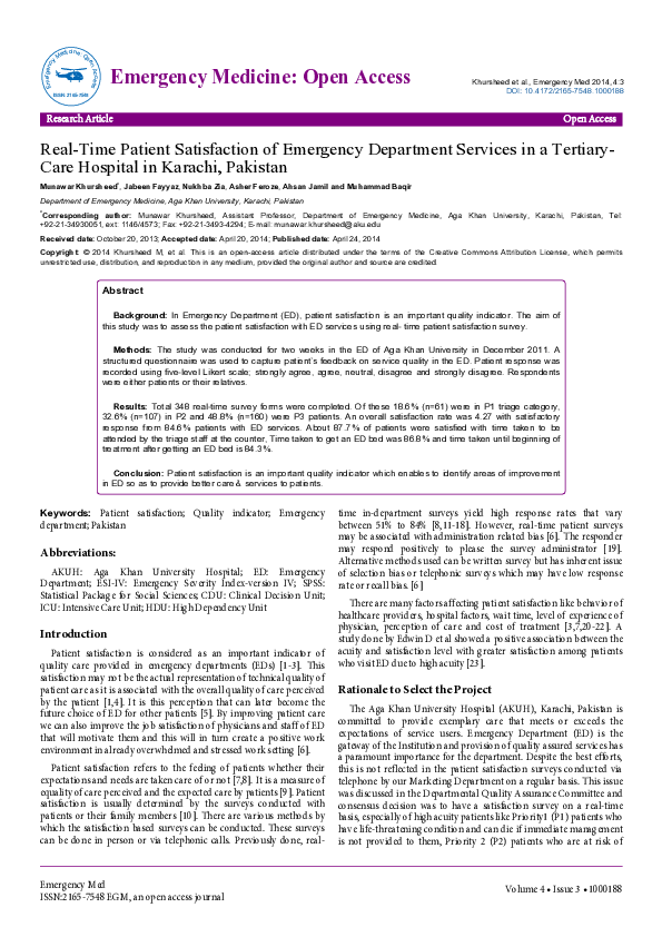 (PDF) Real-Time Patient Satisfaction of Emergency Department Services ...