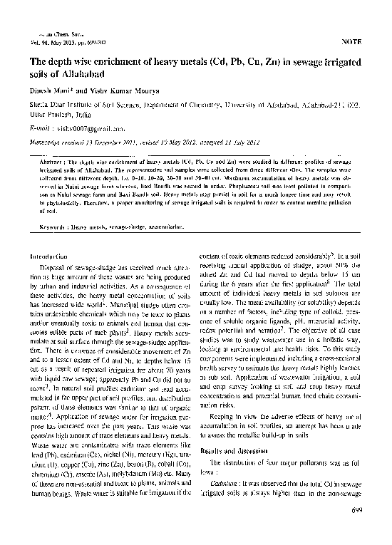 (PDF) The depth wise enrichment of heavy metals (Cd, Pb, Cu, Zn) in ...