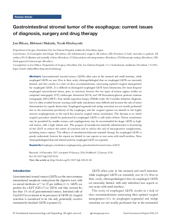 (PDF) Gastrointestinal stromal tumor of the esophagus: current issues ...