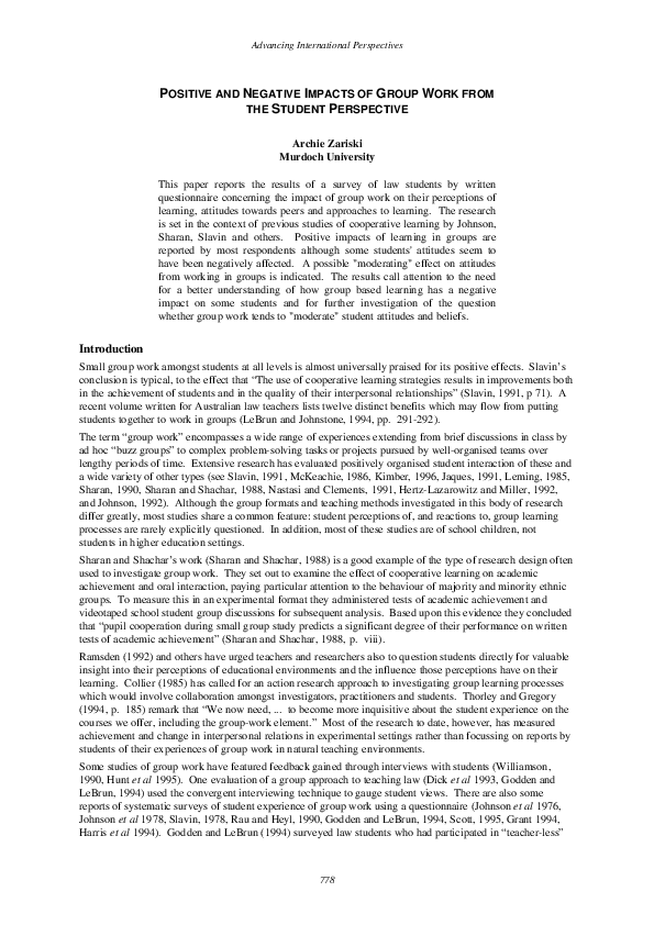 (PDF) Positive and Negative Impacts of Group Work from the Student ...