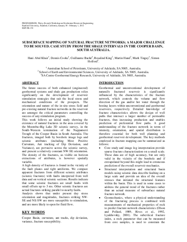 Pdf Subsurface Mapping Of Natural Fracture Networks A Major