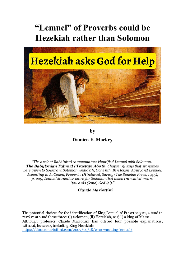 (DOC) "Lemuel" of Proverbs could be Hezekiah rather than Solomon by