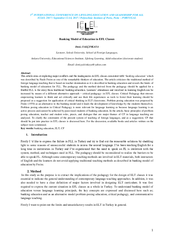 (PDF) Banking Model of Education in EFL Classes