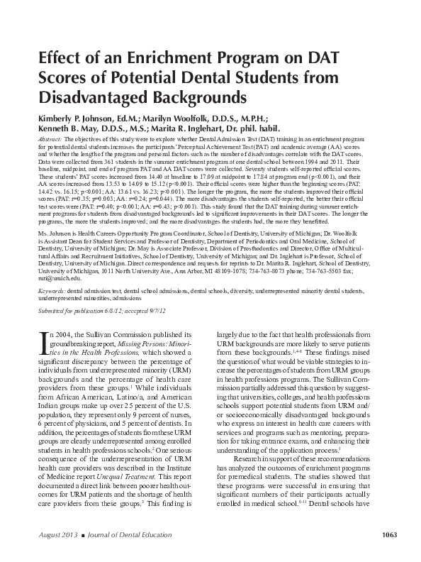 (PDF) Effect of an Enrichment Program on DAT Scores of Potential Dental ...