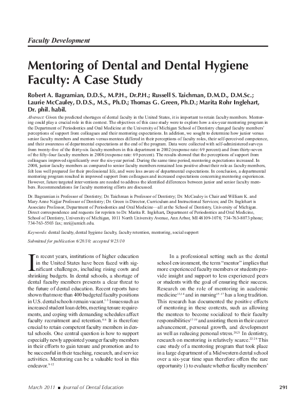 (PDF) Mentoring of Dental and Dental Hygiene Faculty: A Case Study