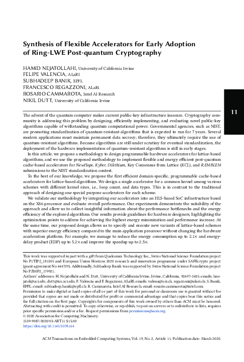(PDF) Synthesis of Flexible Accelerators for Early Adoption of Ring-LWE ...