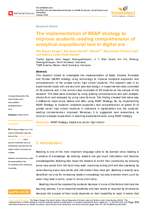 (PDF) The implementation of REAP strategy to improve students reading ...