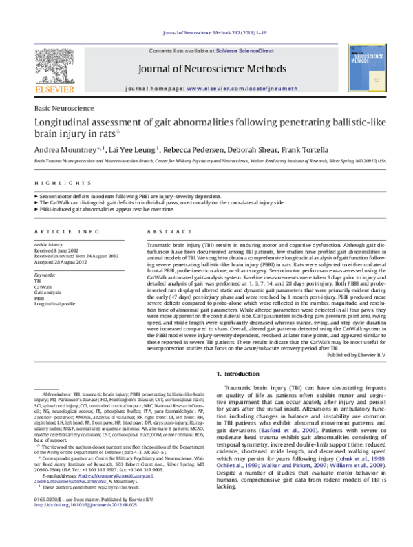 (PDF) Longitudinal assessment of gait abnormalities following ...