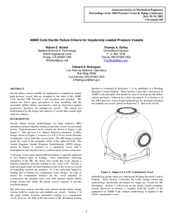 (PDF) ASME Code Ductile Failure Criteria for Impulsively Loaded ...