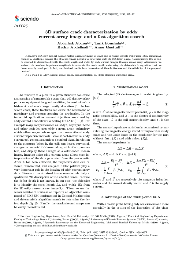 (PDF) 3D surface crack characterization by eddy current array image and a fast algorithm search