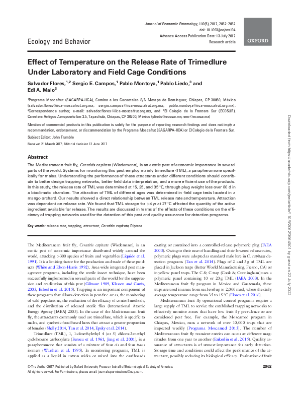 (PDF) Effect of Temperature on the Release Rate of Trimedlure Under ...