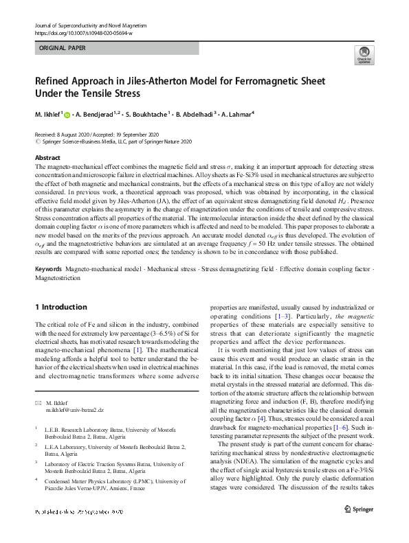 (PDF) Refined Approach in Jiles-Atherton Model for Ferromagnetic Sheet Under the Tensile Stress