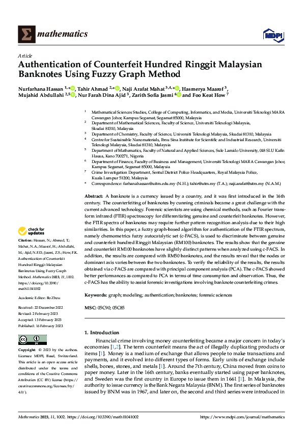 Pdf Authentication Of Counterfeit Hundred Ringgit Malaysian Banknotes Using Fuzzy Graph Method