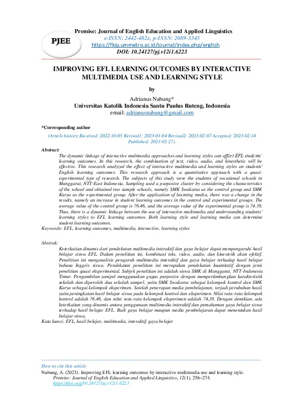 (PDF) Improving EFL Learning Outcomes by Using Interactive Multimedia Approach