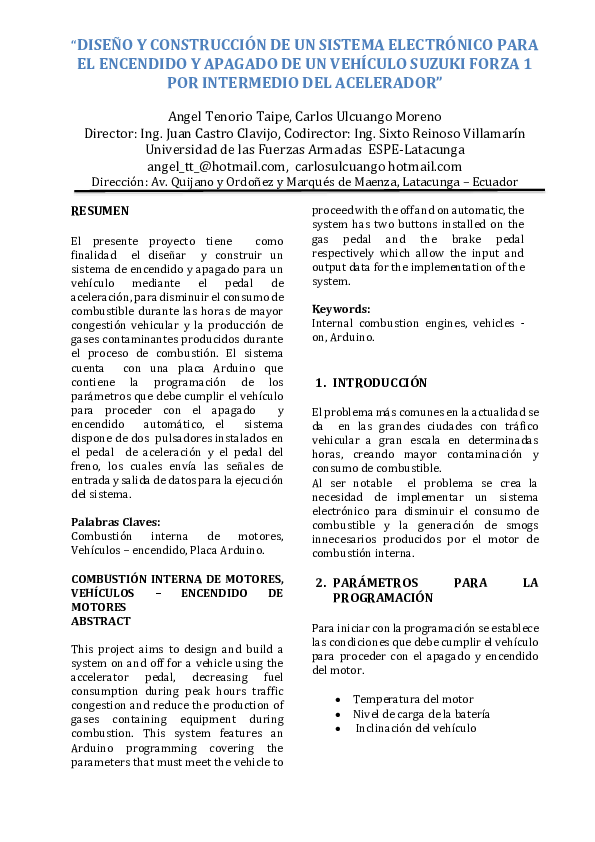 (PDF) Artículo Científico - Diseño y construcción de un sistema electrónico para el encendido y ...
