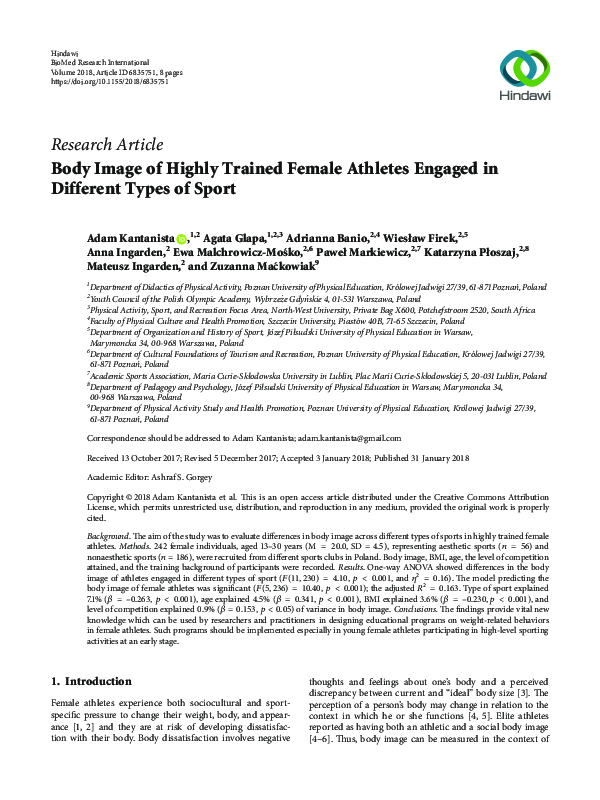 (PDF) Body Image of Highly Trained Female Athletes Engaged in Different ...