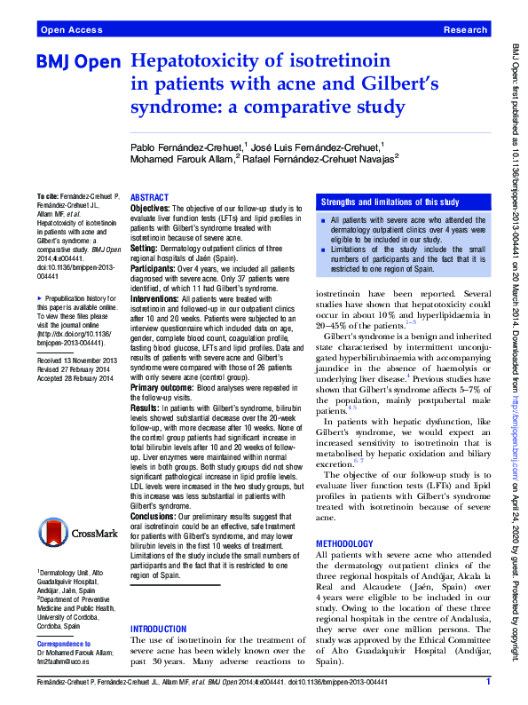 (PDF) Hepatotoxicity of isotretinoin in patients with acne and Gilbert's syndrome: a comparative ...